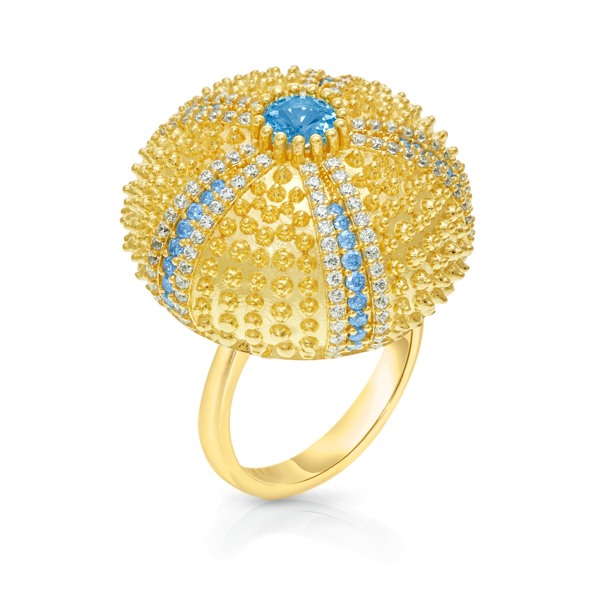 Sea Urchin Cocktail Ring - Aqua - Gold – Pharaoun by Sergio Andrés